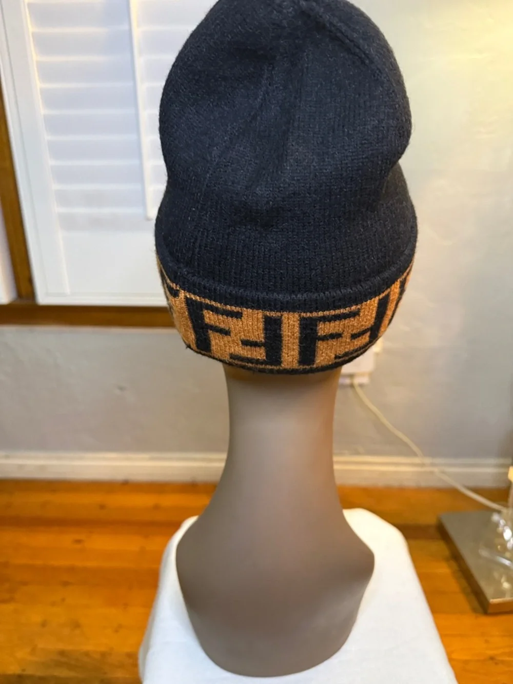 Accessories | Black Beanie With Tan Logo Band | Poshmark